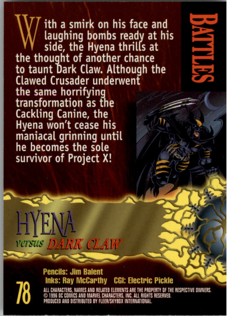 1996 Fleer SkyBox Amalgam #78 Hyena vs. Dark Claw - NM-MT