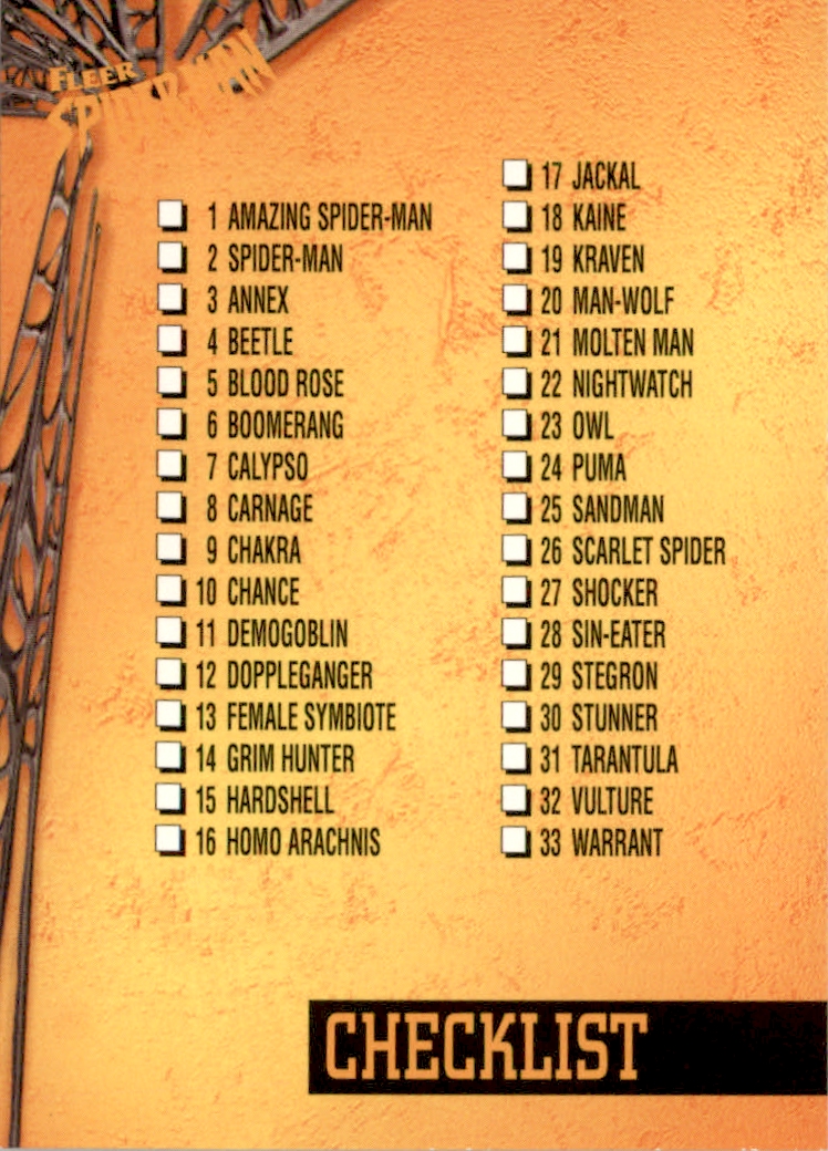 1997 Fleer SkyBox Spider-Man International #50 Checklist - NM-MT