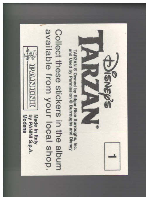 1999 Panini Tarzan Disney Album Stickers #1 Sticker 1 - A4291 - NM-MT