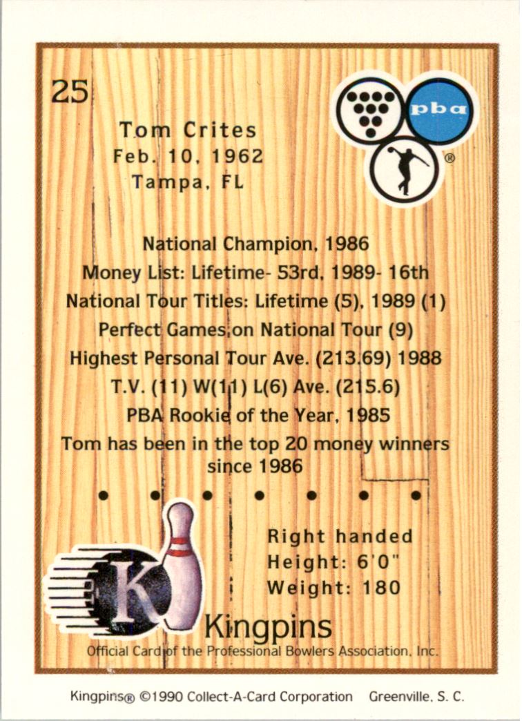 1990 Kingpins Bowling #25 Tom Crites - NM-MT