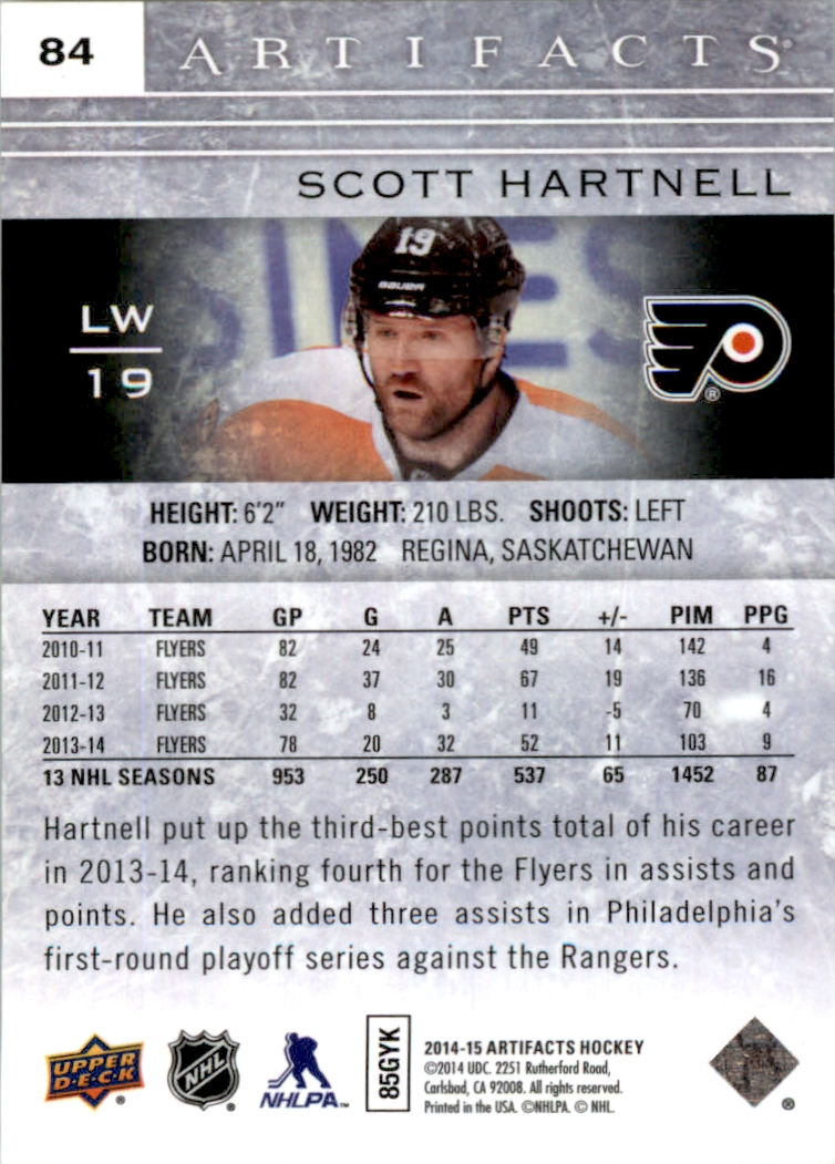 2014-15 Artifacts Sapphire #84 Scott Hartnell - NM-MT