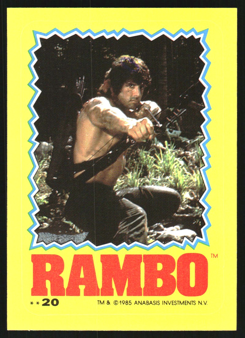 1985 Topps Rambo First Blood Part II Stickers #20 Rambo aiming bow and ...