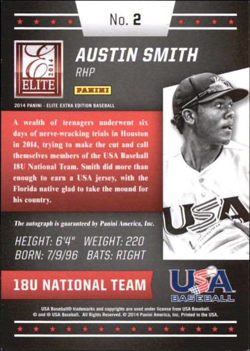 2014 Elite Extra Edition USA Baseball 18U Signatures #2 Austin Smith ...