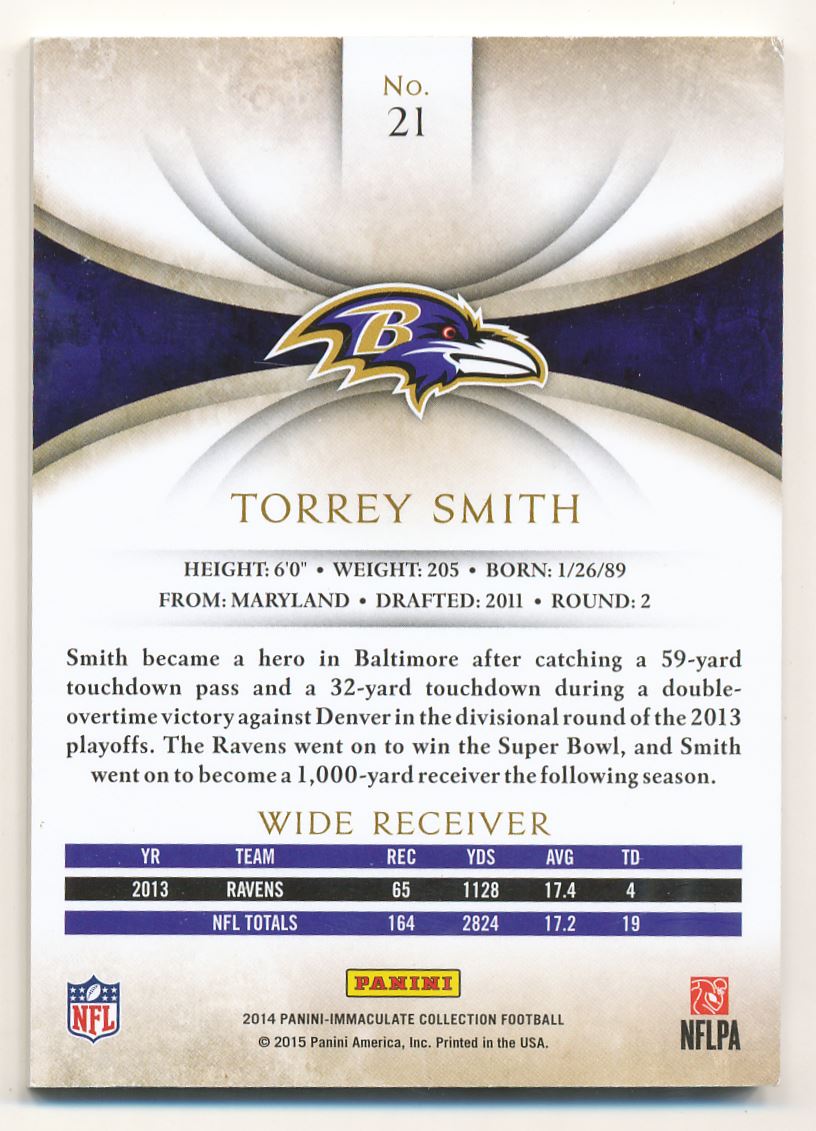 2014 Immaculate Collection #21 Torrey Smith - NM-MT