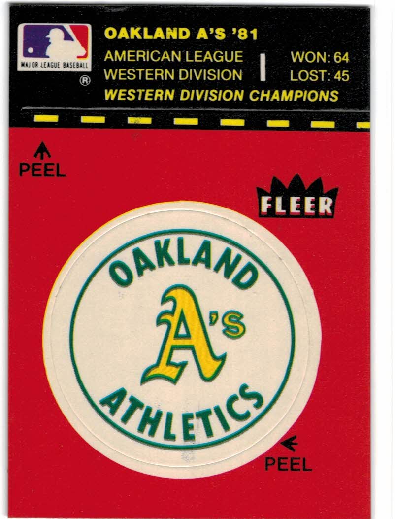 1982 Fleer Team Stickers #105 Oakland Athletics/Logo color background ...