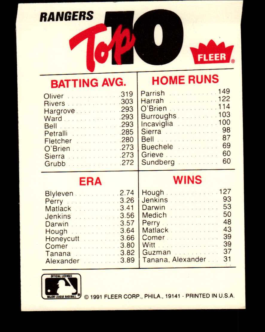 1991 Fleer Team Stickers #75 Texas Rangers/Large logo - NM-MT - The ...