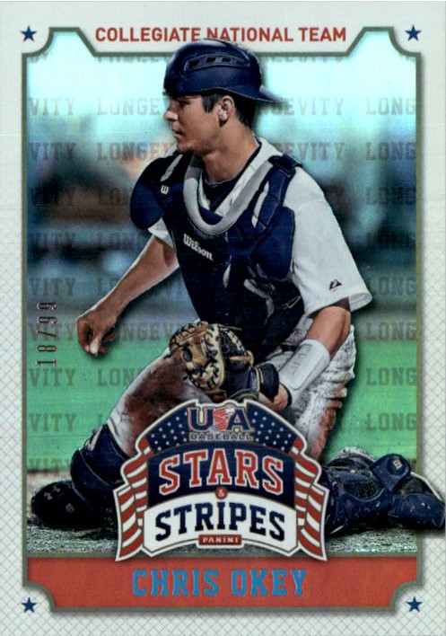 2015 USA Baseball Stars and Stripes Longevity Holofoil #20 Chris Okey ...