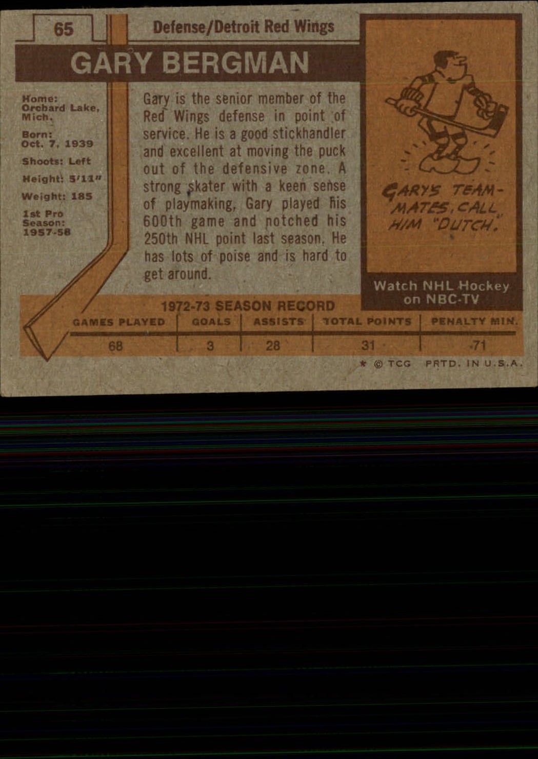 1973-74 Topps #65 Gary Bergman DP - VG-EX - Card Shack | Beckett ...
