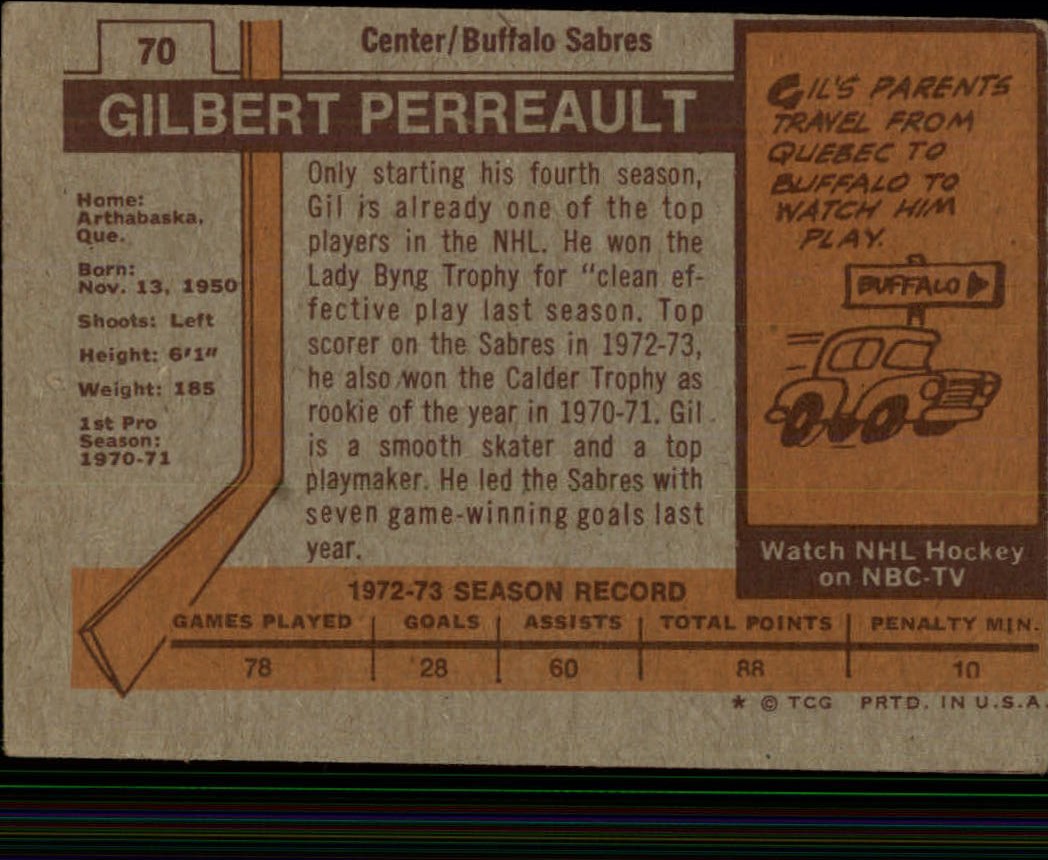 1973-74 Topps #70 Gilbert Perreault DP - VG - Card Shack | Beckett ...