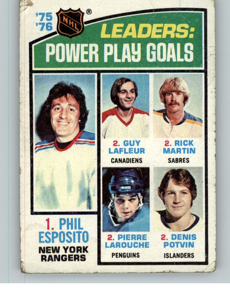 1976-77 Topps #5 Power Play Goals/Leaders/Phil Esposito/Guy Lafleur ...