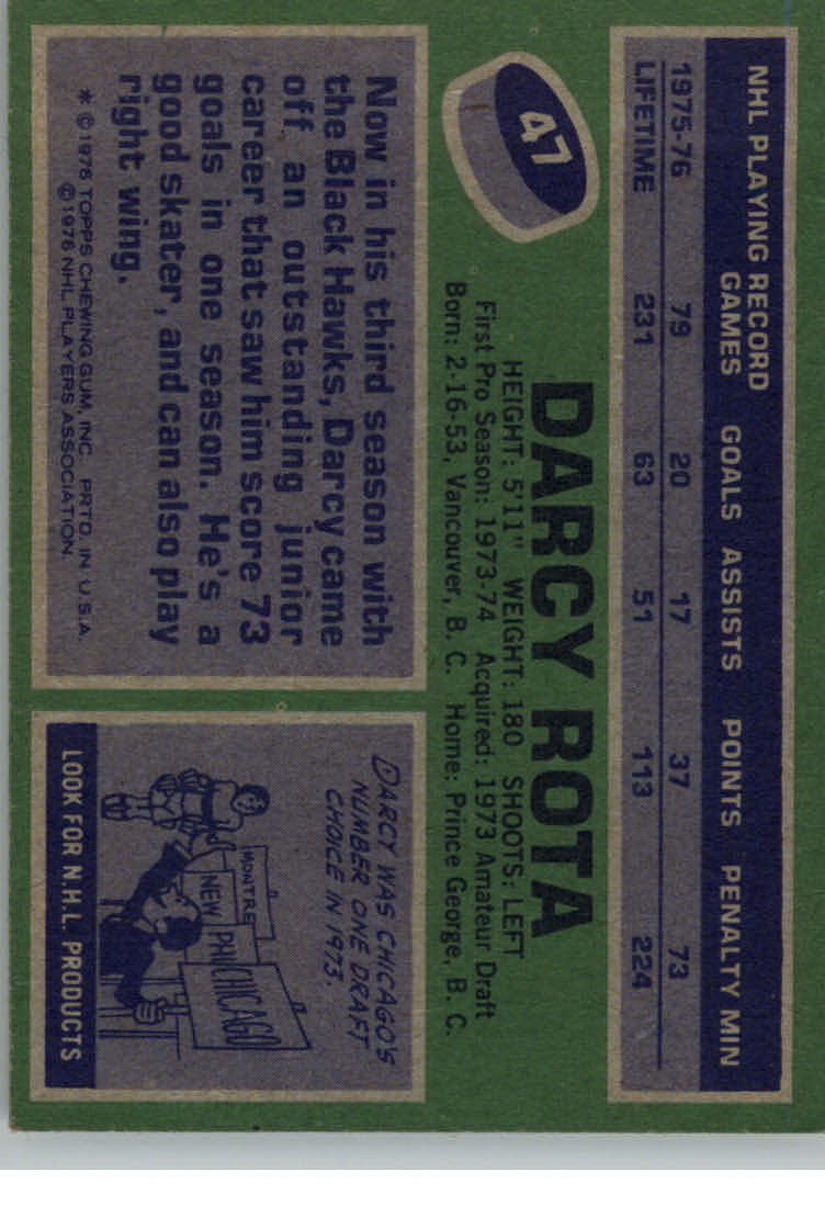 1976-77 Topps #47 Darcy Rota - EX - Card Shack | Beckett Marketplace