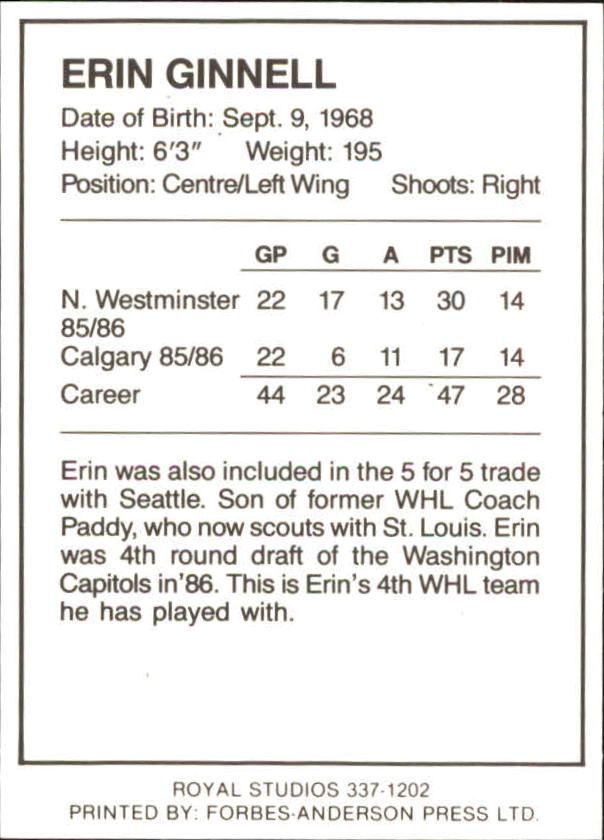 1986-87 Regina Pats #8 Erin Ginnell - NM