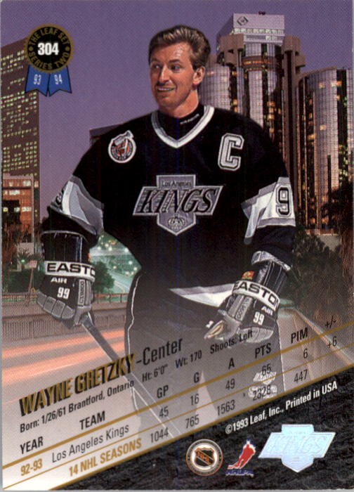 1993-94 Leaf #304 Wayne Gretzky - NM-MT - Burbank Sportscards | Beckett ...