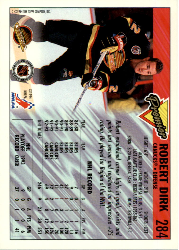 1993-94 Topps Premier Gold #284 Robert Dirk - NM-MT