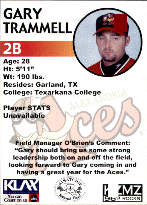 2001 Alexandria Aces Team Issue #20 Gary Trammell - NM