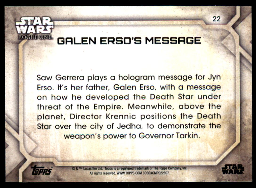 2017 Topps Star Wars Rogue One Series Two Blue Squadron #22 Galen Erso ...