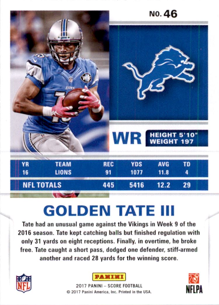 2017 Score Artist's Proof #46 Golden Tate III - NM-MT