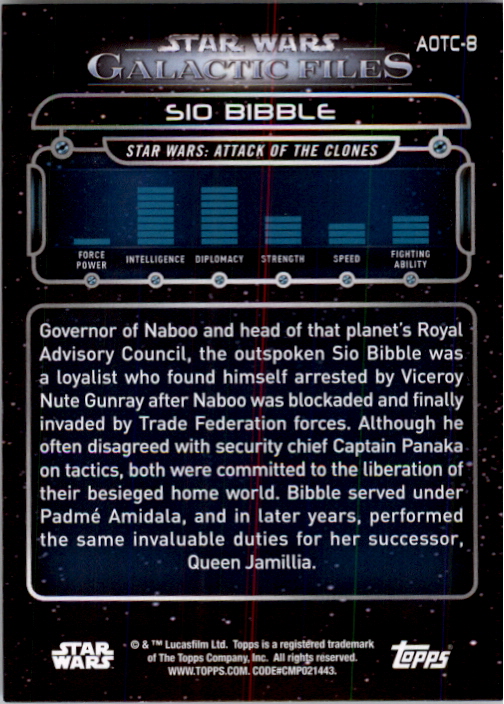 2017 Topps Star Wars Galactic Files Reborn #AOTC8 Sio Bibble - NM-MT ...