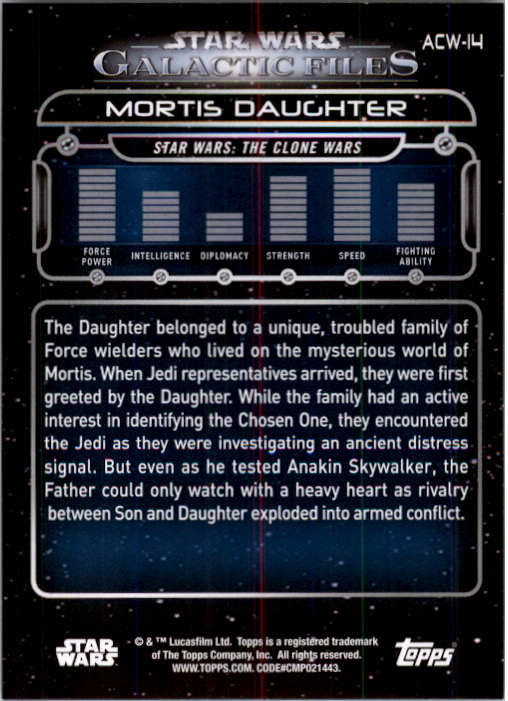 2017 Topps Star Wars Galactic Files Reborn #ACW14 Mortis Daughter - NM ...