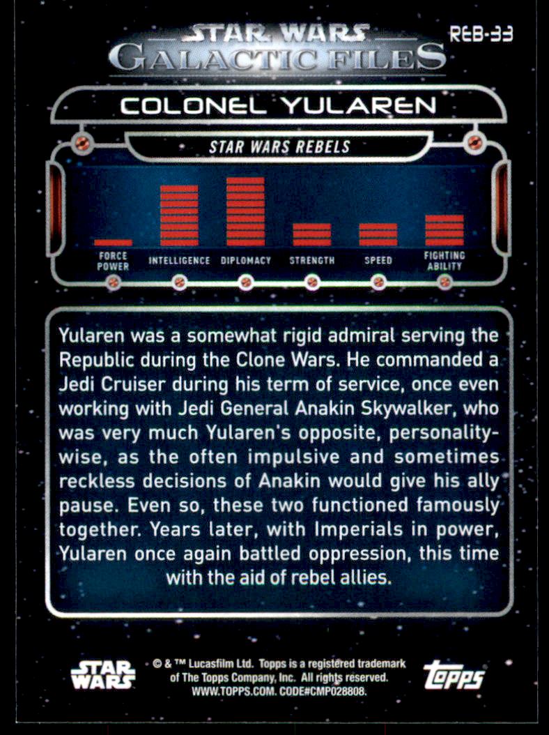 2018 Topps Star Wars Galactic Files #REB33 Colonel Yularen - NM-MT