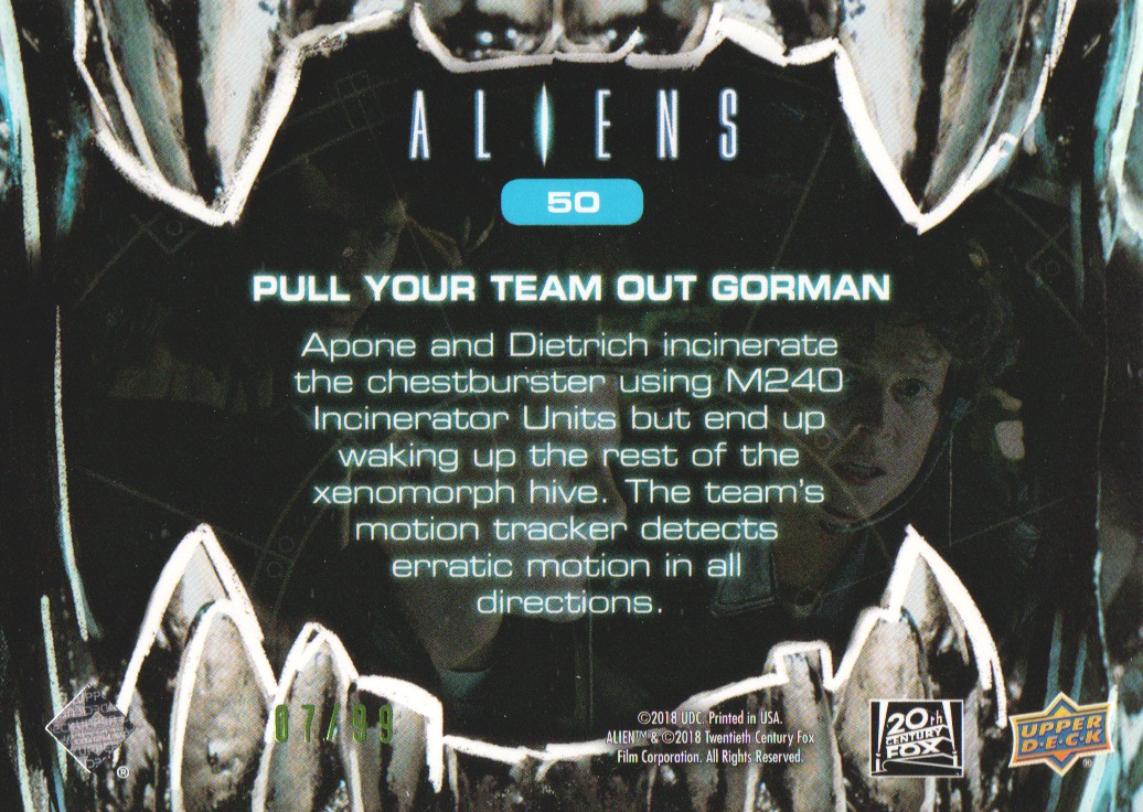 2018 Upper Deck Aliens Synthetic Blood #50 Pull Your Team Out Gorman ...