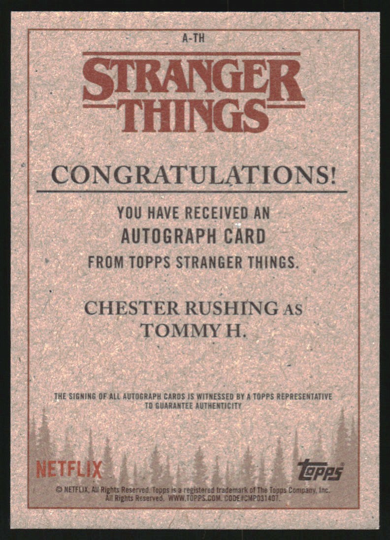 2018 Topps Stranger Things Season 1 Autographs #ACR Chester Rushing as ...