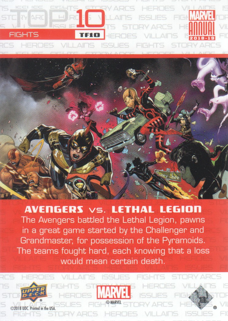 2018-19 Upper Deck Marvel Annual Top 10 Fights #TF10 Avengers vs. Lethal Legion - NM-MT
