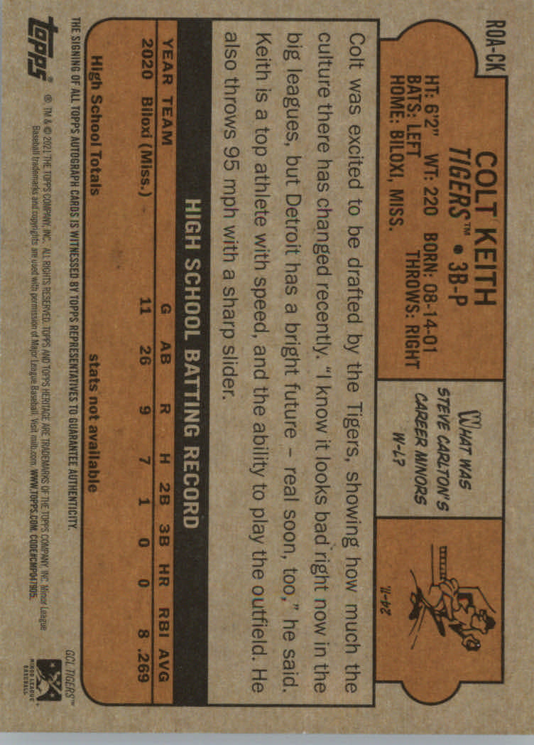 2021 Topps Heritage Minors Real One Autographs #ROACK Colt Keith - NM-MT