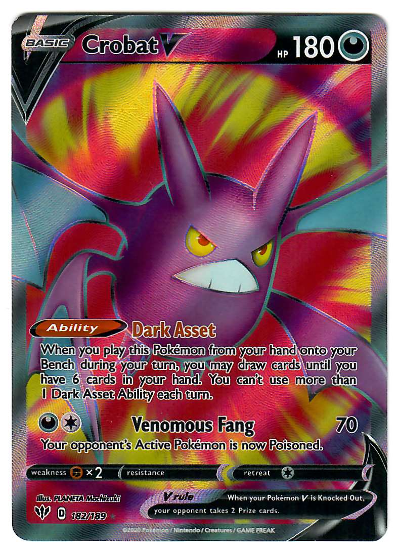2020 Pokemon Sword and Shield Darkness Ablaze #182 Crobat V UR FULL ART ...