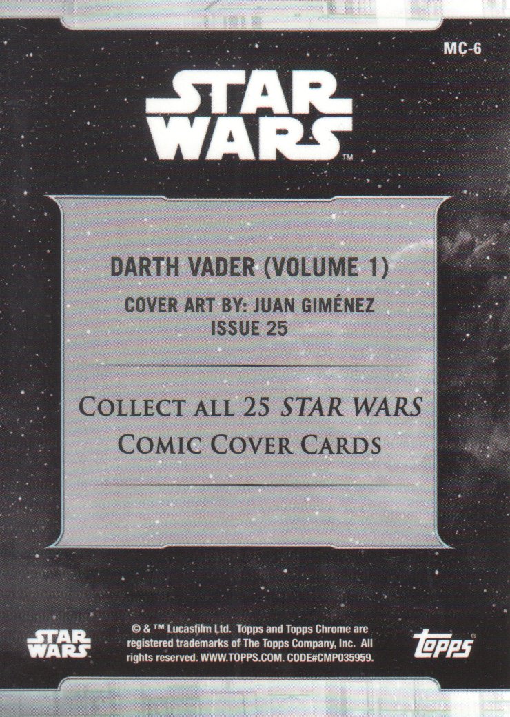2019 Topps Chrome Star Wars Legacy Marvel Comic Book Covers #MC6 Darth ...