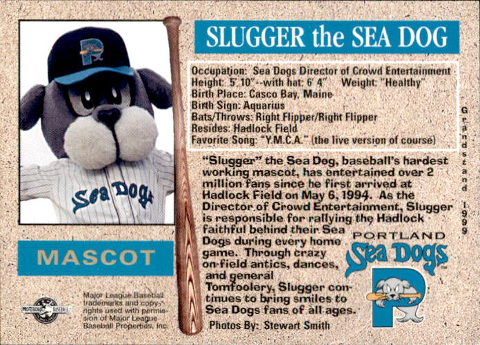 1999 Portland Sea Dogs Grandstand #30 Slugger the Sea Dog MASCOT - NM