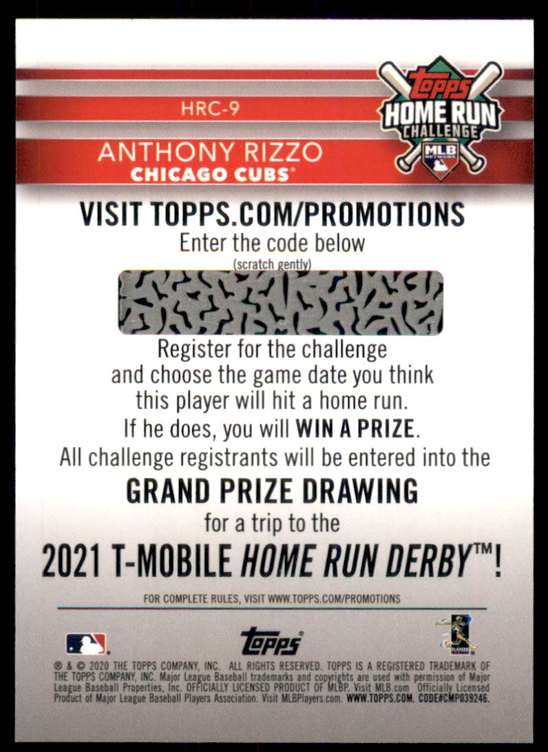 2020 Topps Home Run Challenge Code Cards Series 2 #HRC9 Anthony Rizzo ...