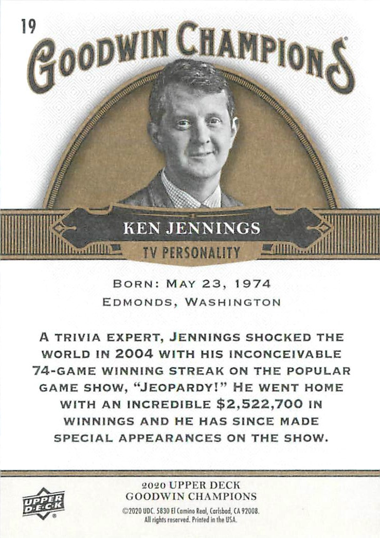 2020 Upper Deck Goodwin Champions #19 Ken Jennings - NM-MT
