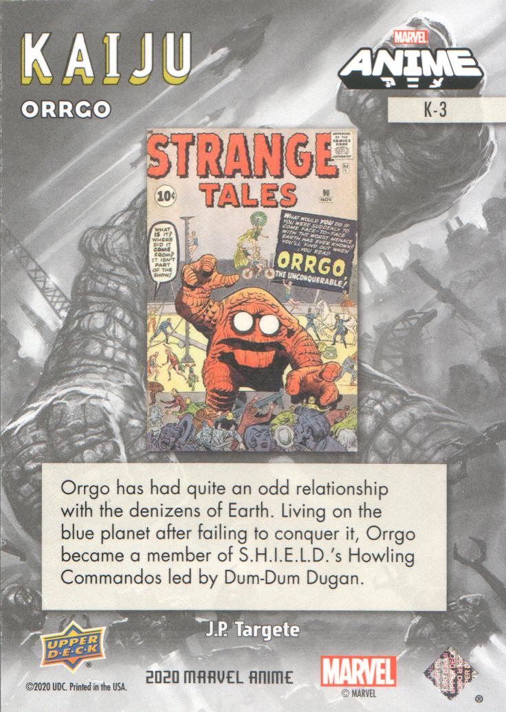 2020 Upper Deck Marvel Anime Kaiju #K3 Orrgo - NM-MT