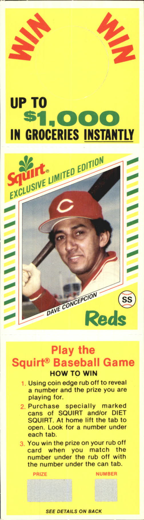 1982 Squirt Panel Type 1 #15 Dave Concepcion Reds O10605 - NM-MT