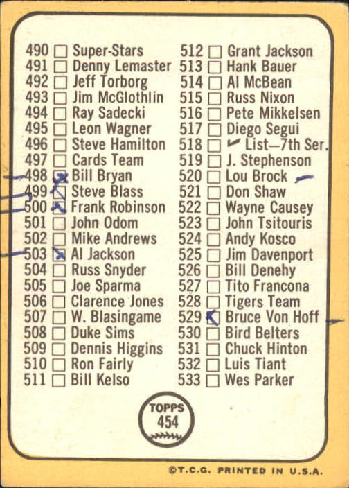 1968 Topps #454 Checklist 6th Series GOOD D11375 - GOOD