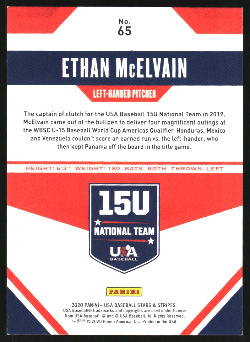 2020 USA Baseball Stars and Stripes Longevity Gold Team Logo #65 Ethan ...