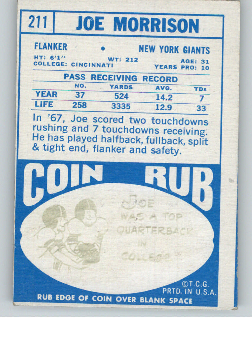 1968 Topps #211 Joe Morrison - GOOD - THE COLLECTOR'S FRIEND | Beckett Marketplace