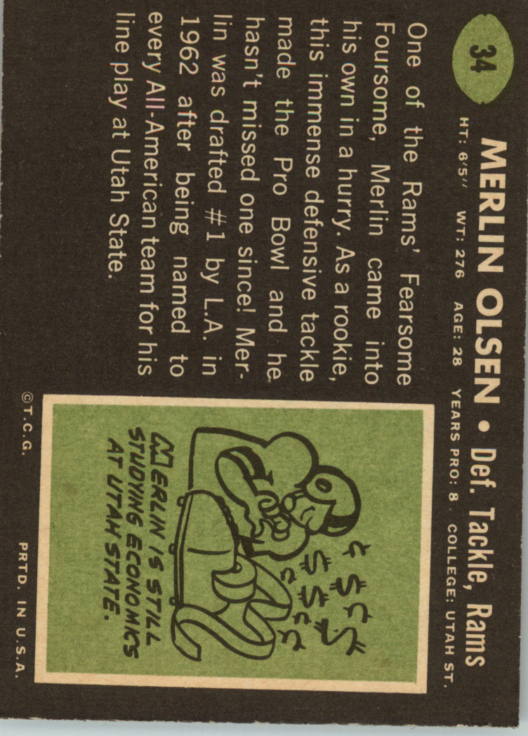1969 Topps #34 Merlin Olsen - EX