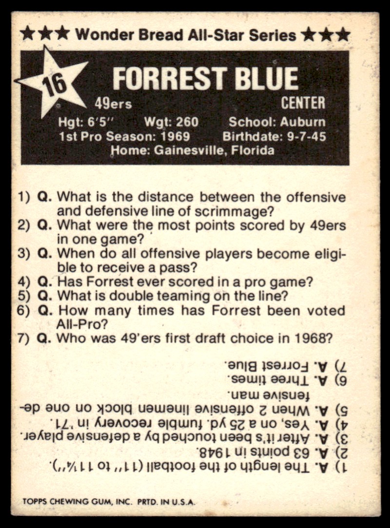 1975 Wonder Bread #16 Forrest Blue - VG