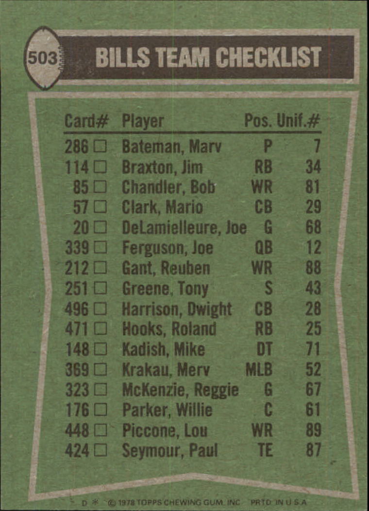 1978 Topps #503 Buffalo Bills TL/O.J. Simpson/Bob Chandler/Tony Greene ...