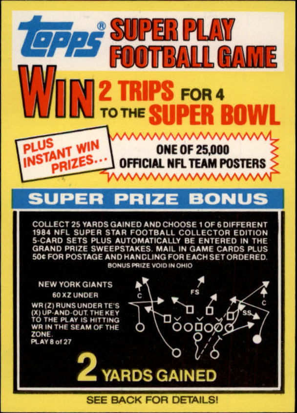 1984 Topps Play Cards #8 New York Giants - NM-MT - Jim & Steve's ...