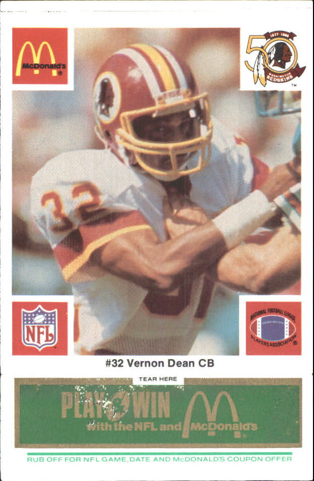 1986 McDonald's Redskins Green Tab #32 Vernon Dean DP - . Oversized ...