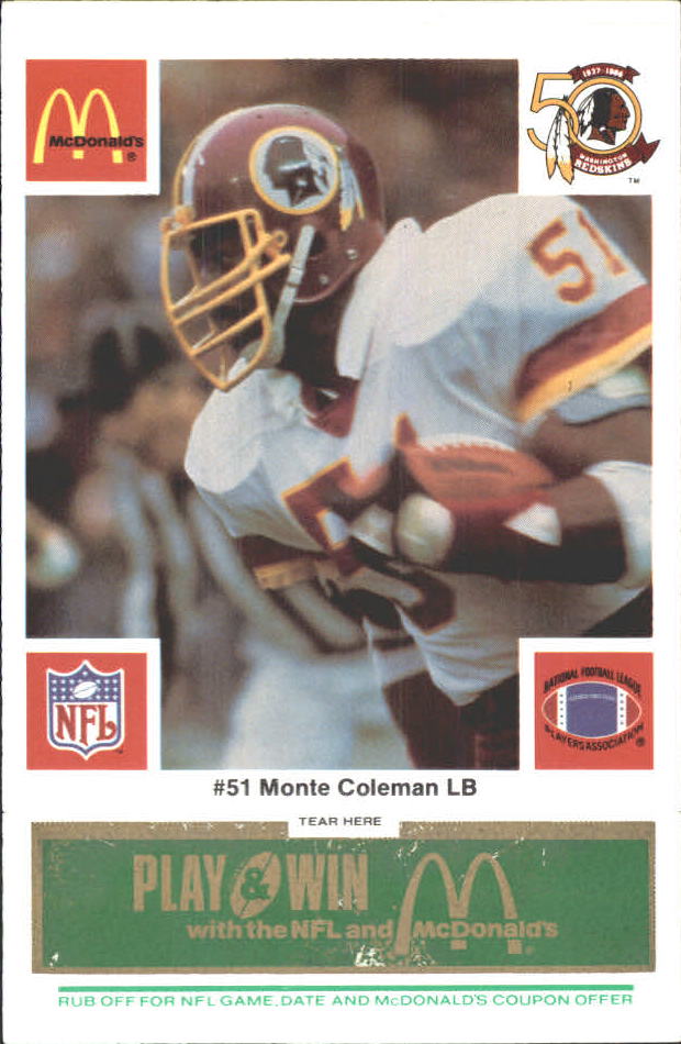 1986 McDonald's Redskins Green Tab #51 Monte Coleman DP - . Oversized ...