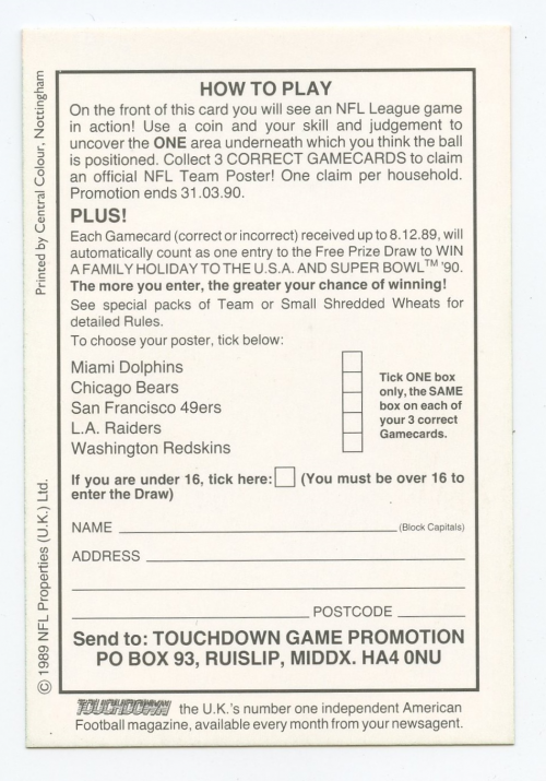 1989 Touchdown UK #16 Warren Moon/Reggie Williams - NM-MT