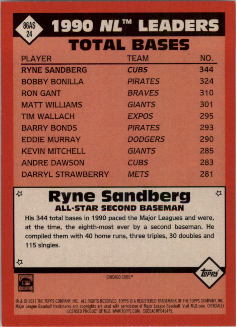 2021 Topps '86 Topps All Star #86AS24 Ryne Sandberg - NM-MT