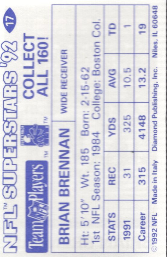 1992 Diamond Stickers #17 Brian Brennan - NM-MT