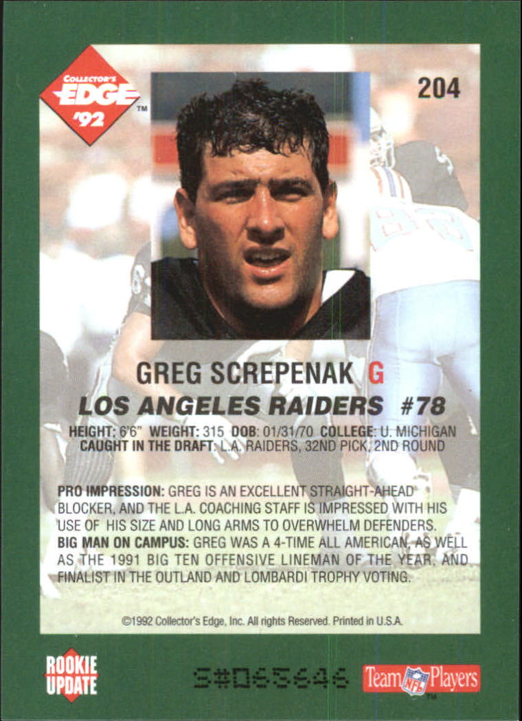 1992 Collector's Edge #204 Greg Skrepenak RC - NM-MT