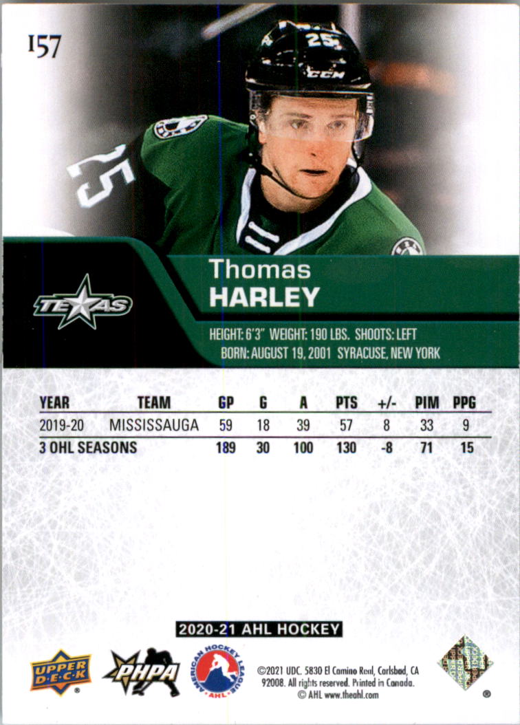 2020-21 Upper Deck AHL #157 Thomas Harley SR - NM-MT
