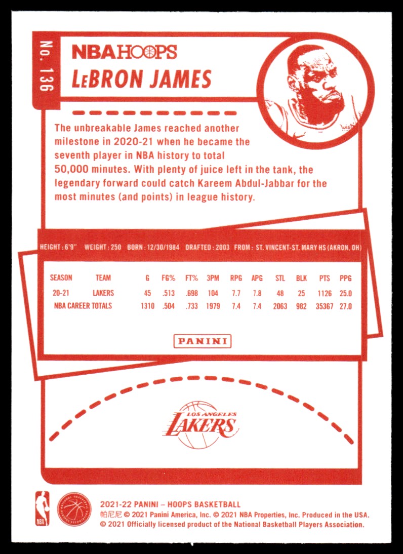 2021-22 Hoops Red Backs #136 LeBron James - NM-MT